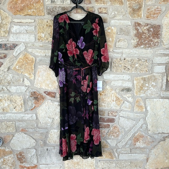 Maison Tara | Dresses | Maison Tara Black Floral Dress With Sheer ...